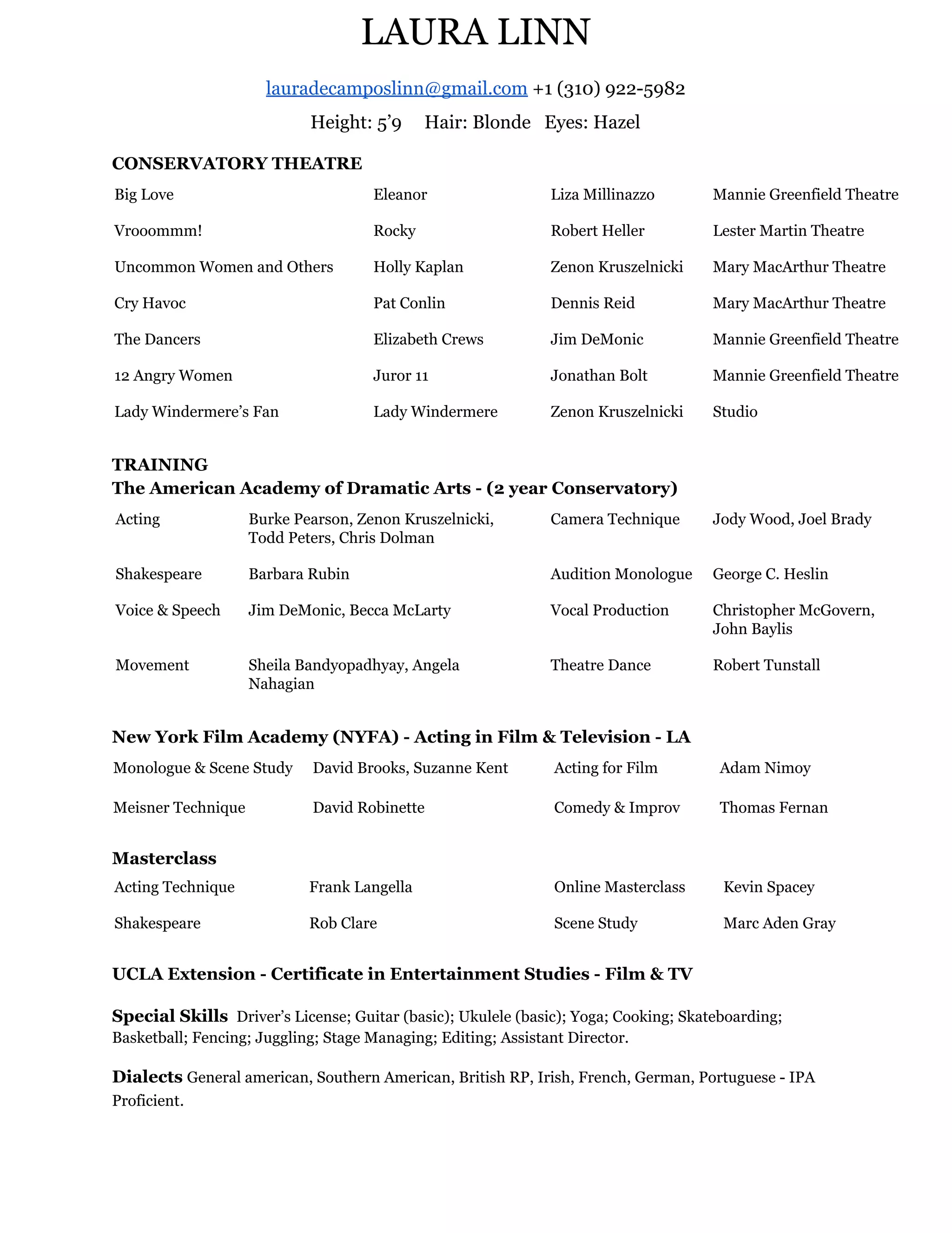 CV - Laura Linn | PDF | Theater | Fine Art