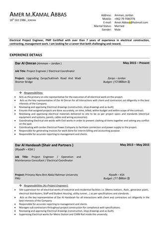 AMER M.KAMAL ABBAS (Project Engineering) | PDF | Civil Engineering Industry | Industries