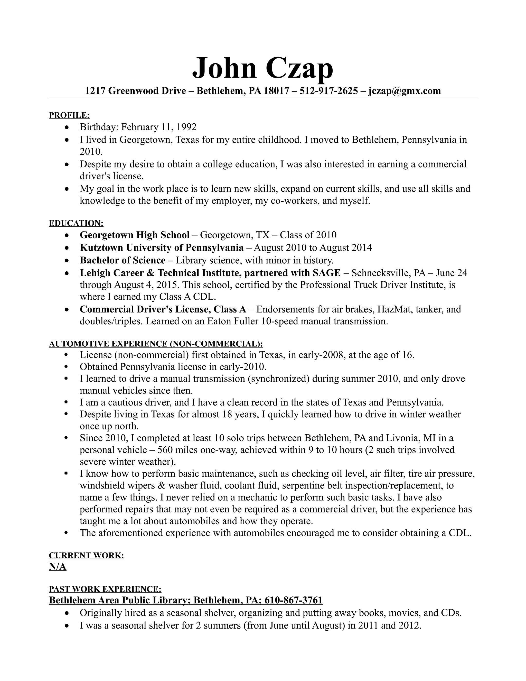 Resume_John Czap | PDF
