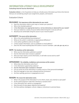 Evaluating Internet Sources RADAR Worksheet | PDF
