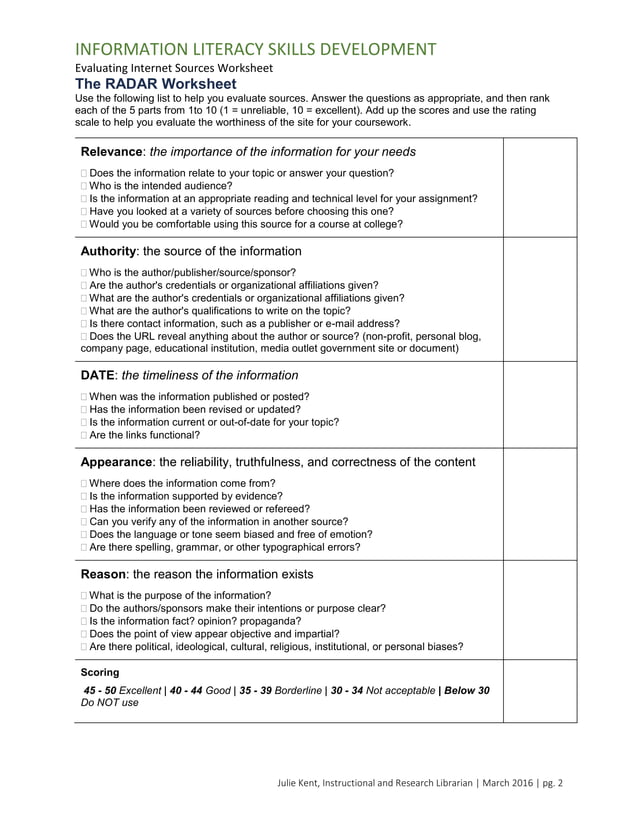 Evaluating Internet Sources RADAR Worksheet | PDF | Desktop Publishing ...