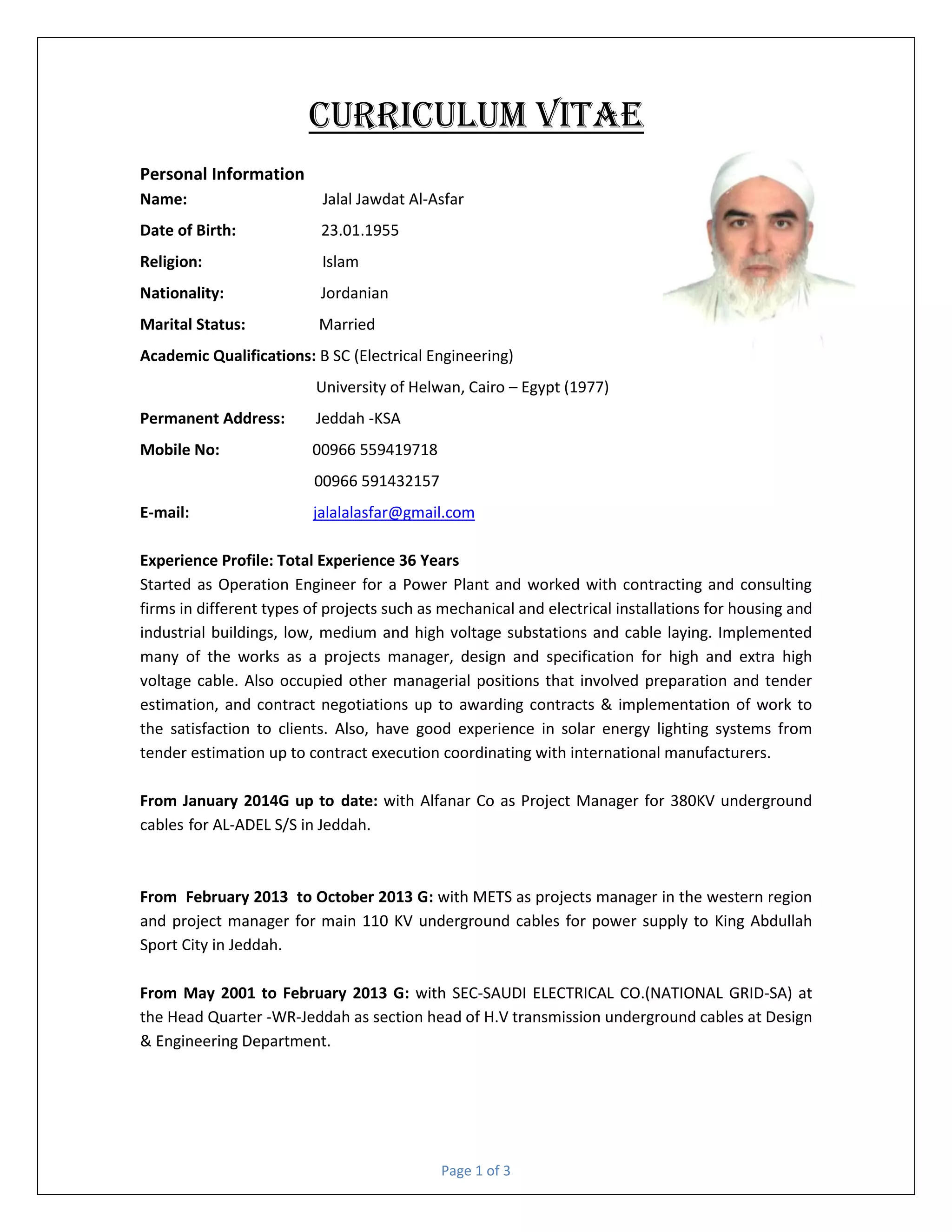 Eng.Jalal AlAsfar CV | PDF | Civil Engineering Industry | Industries