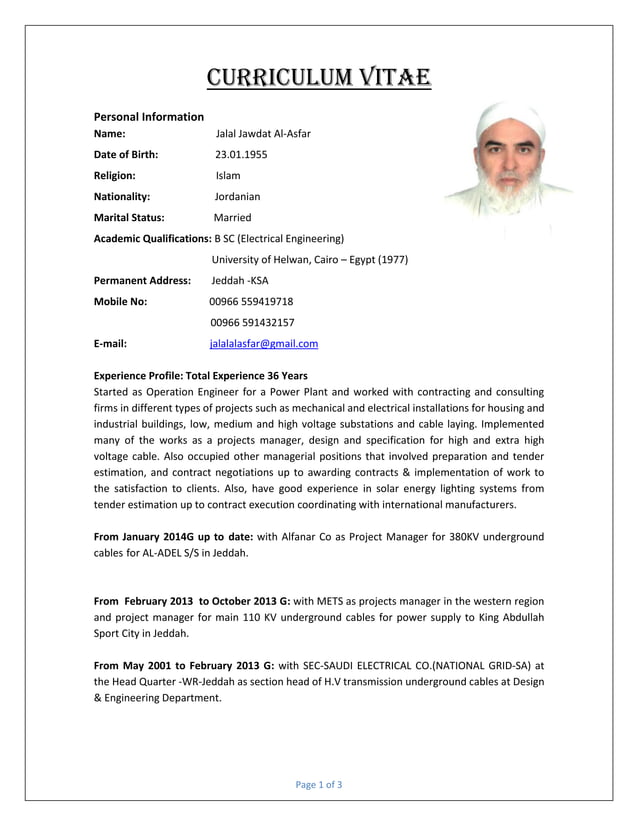 Eng.Jalal AlAsfar CV | PDF | Civil Engineering Industry | Industries