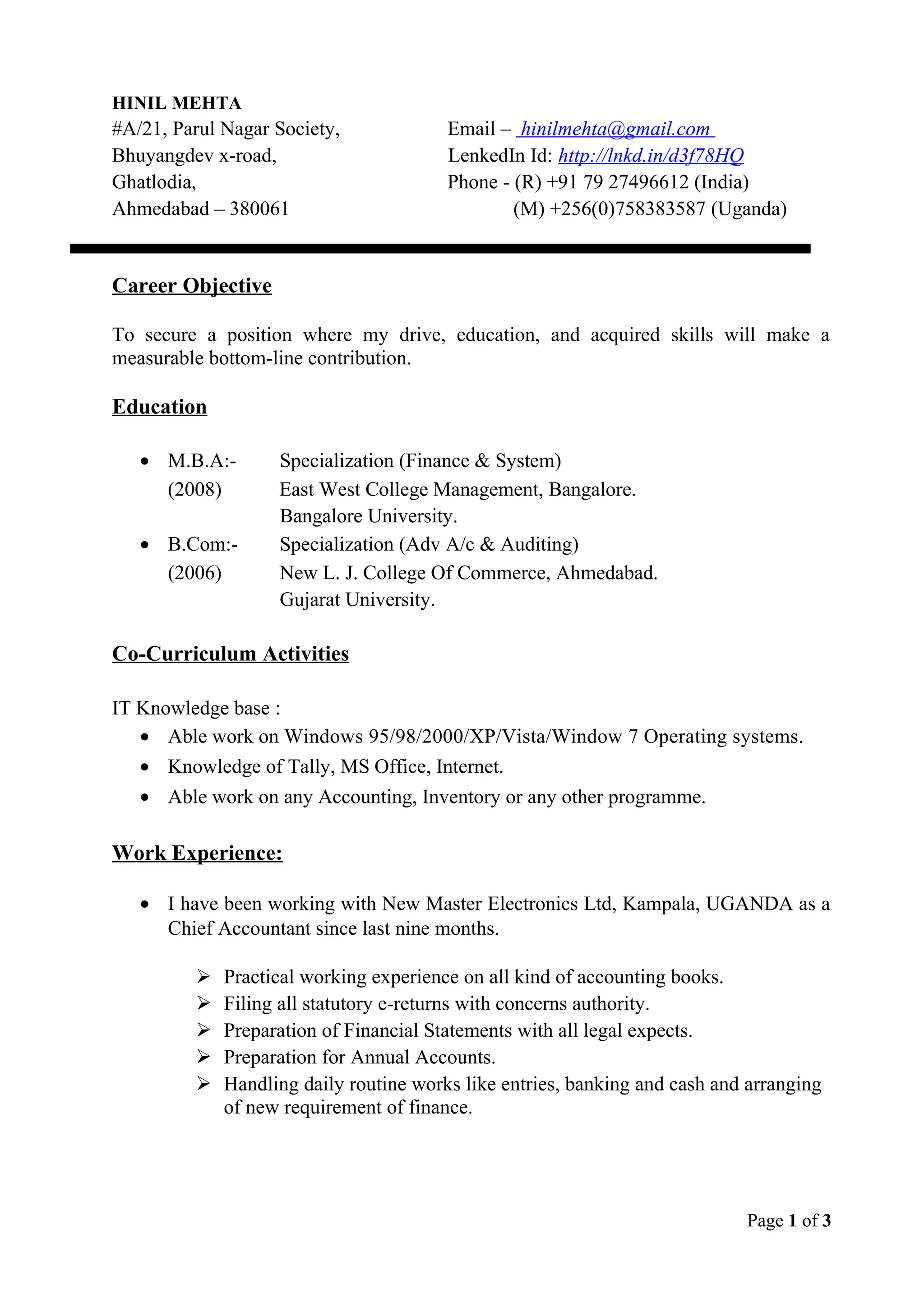 Hinil Mehta Ugn | DOC