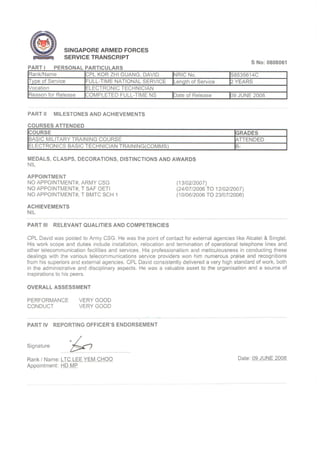Singapore Armed Forces - Service Transcript | PDF