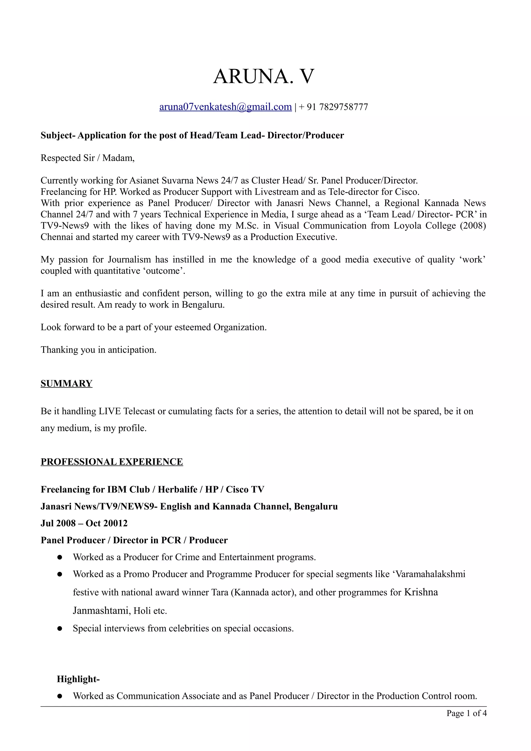 Aruna resume final | PDF