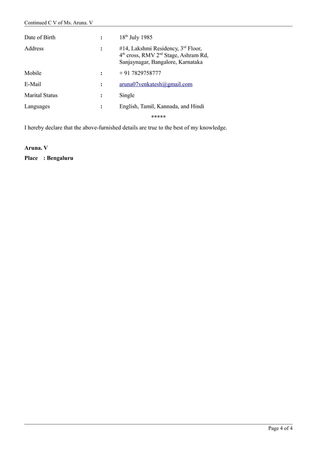 Aruna resume final | PDF