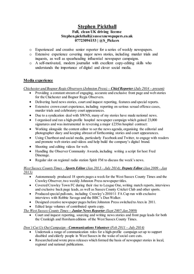 Stephen Pickthall CV 2017 | PDF