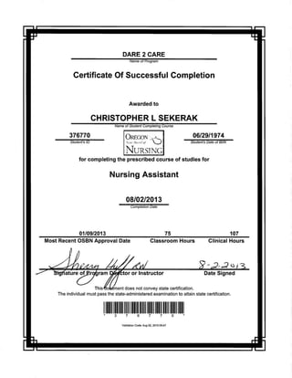 CNA Course Certificate | PDF
