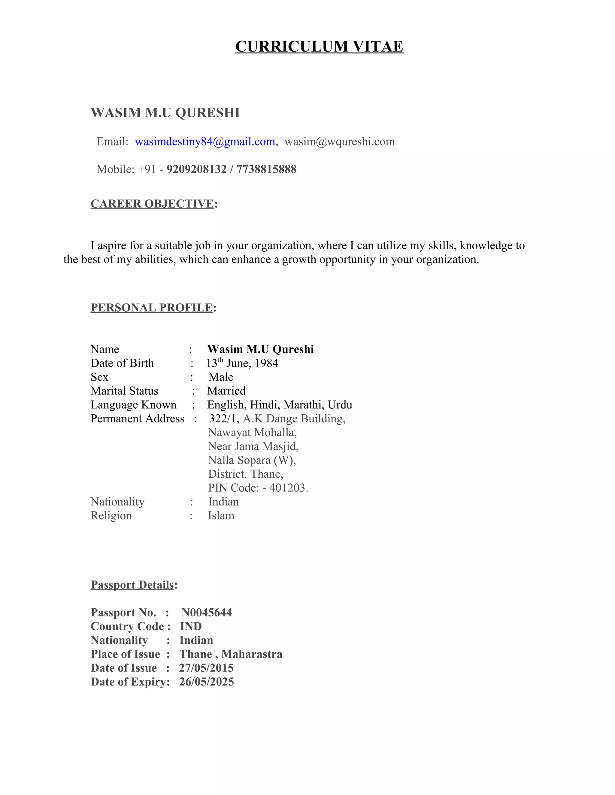 wasim resume | PDF
