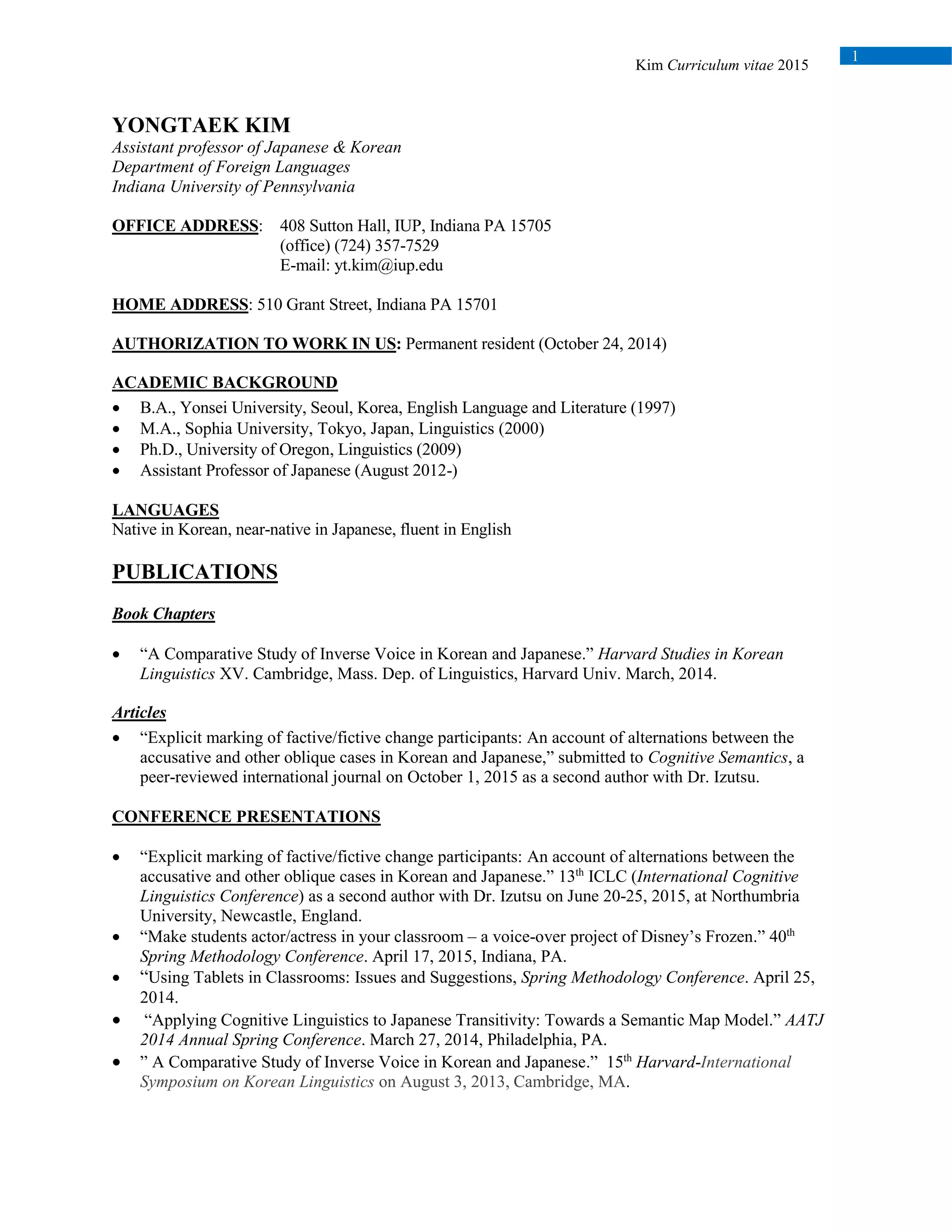KIM Curriculum vitae 2015 | PDF