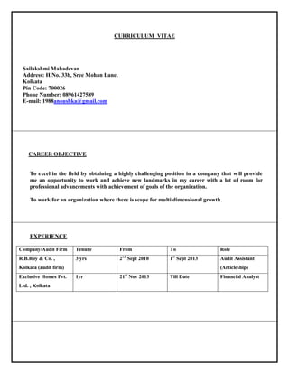 Sai Lakshmi Mahadevan- CV | PDF | Business Accounting & Finance | Business