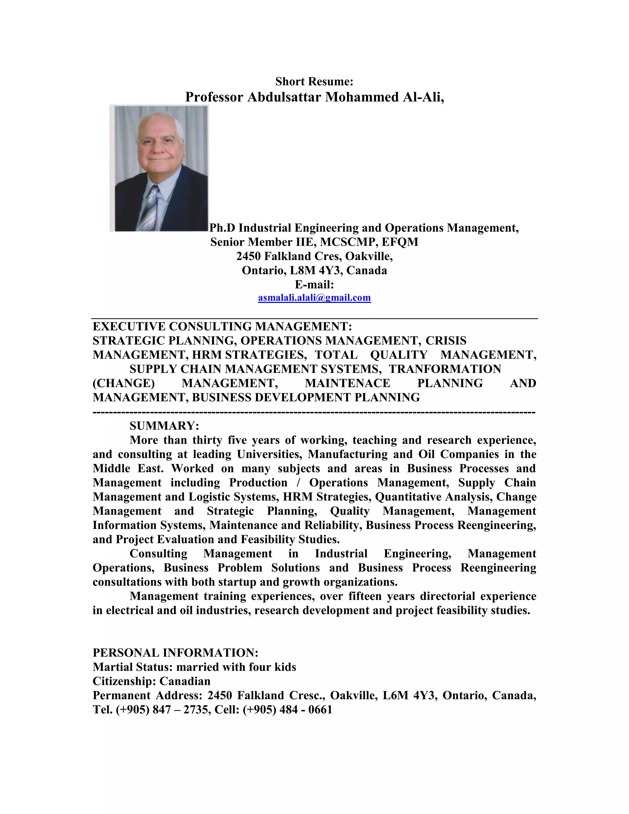 Al-Ali Short Resume 2016 Latest Version | PDF