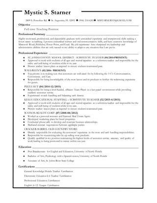 Mysic Starner Resume | DOCX