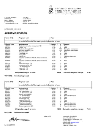 Academic Record 2016 | PDF