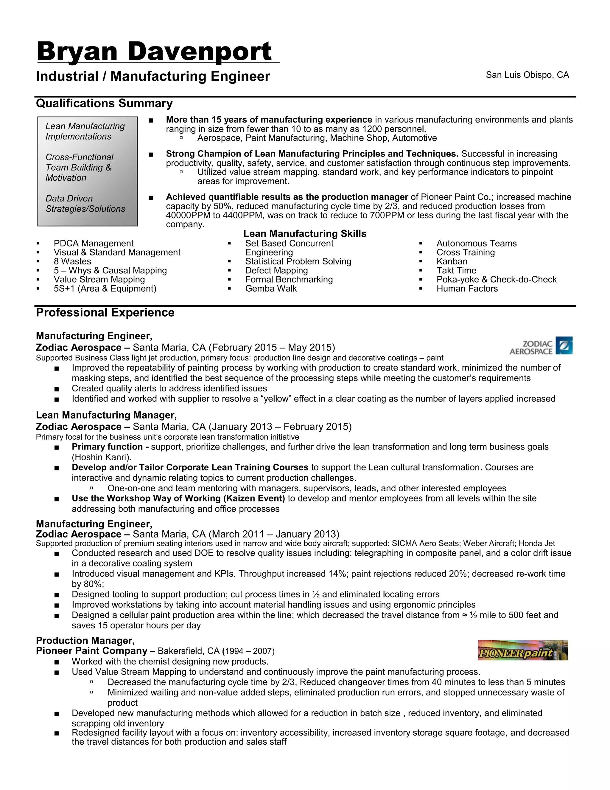 Industrial_Manufacturing Engineer Resume | PDF