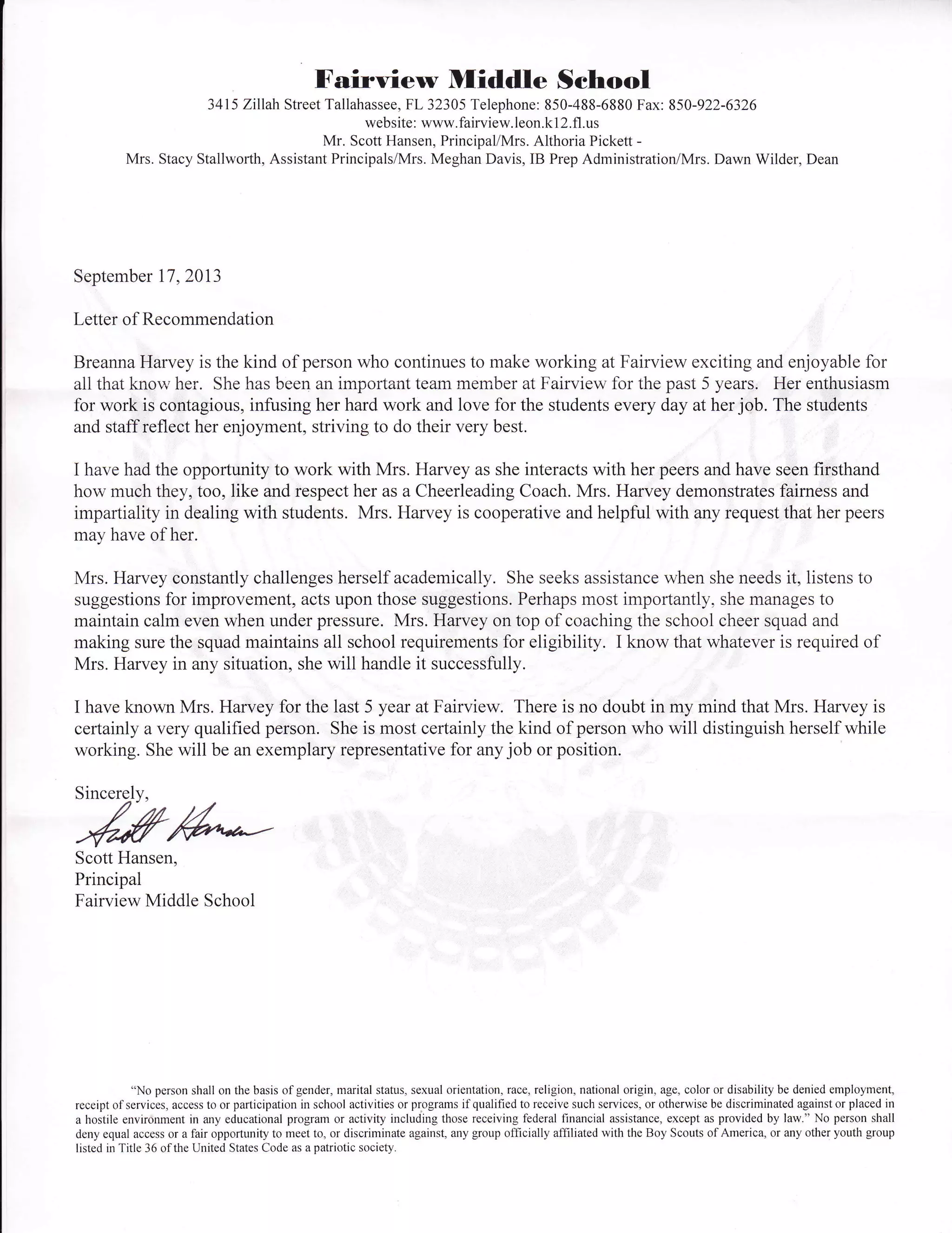 Fairview Letter of Recomendation for Breanna Harvey | PDF