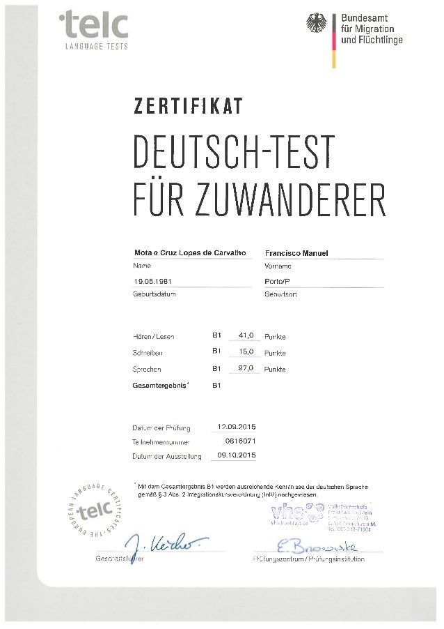 Zertifikat Deutsch-Test für Zuwanderer