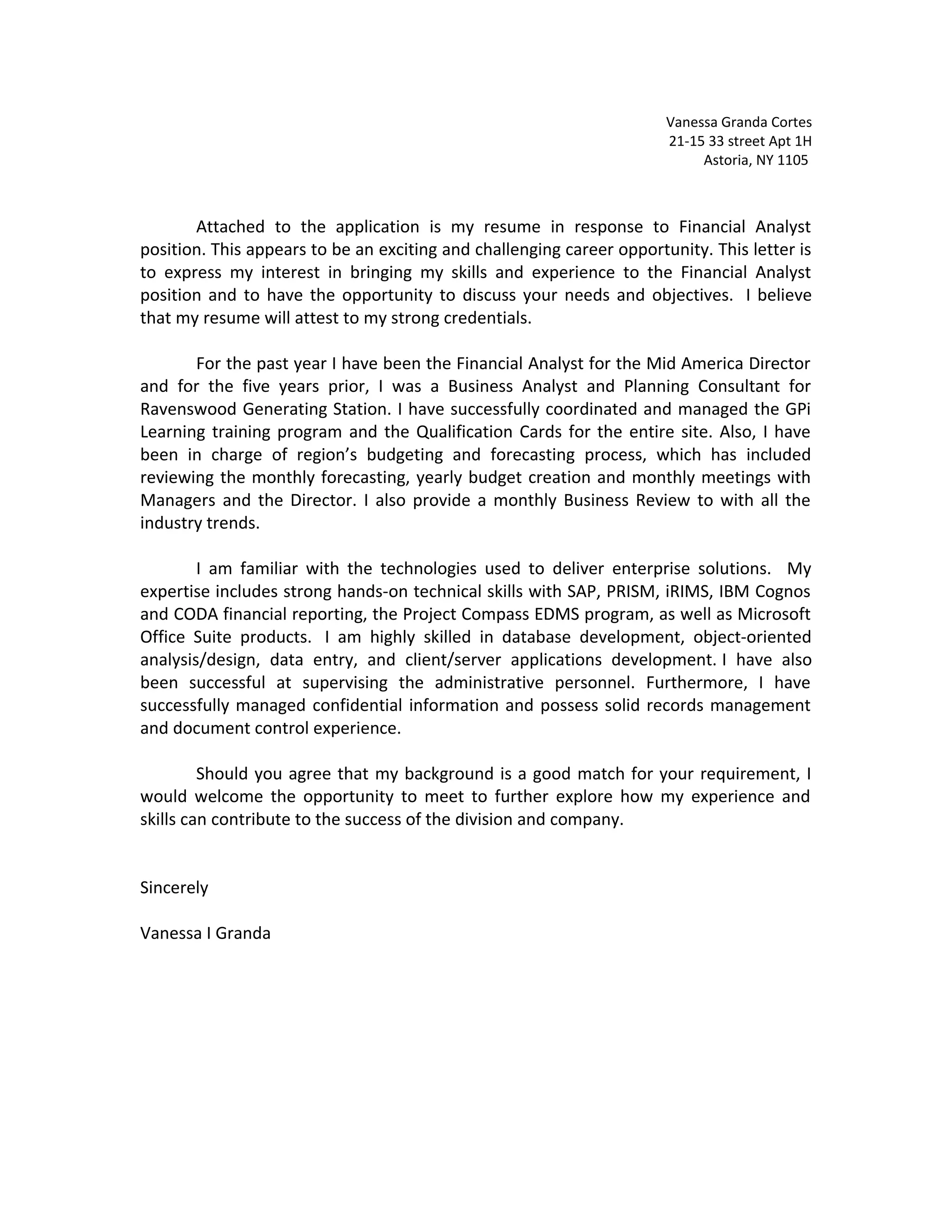 Vanessa Granda Cover Letter | DOC