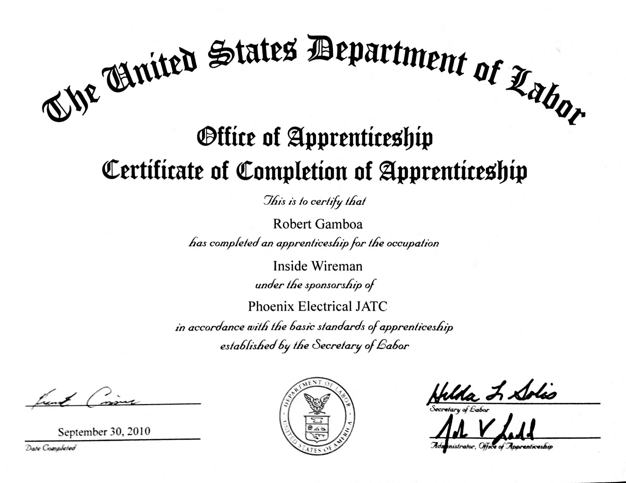 Certificate of Completion of Apprenticeship - Aug 11, 2014 | PDF