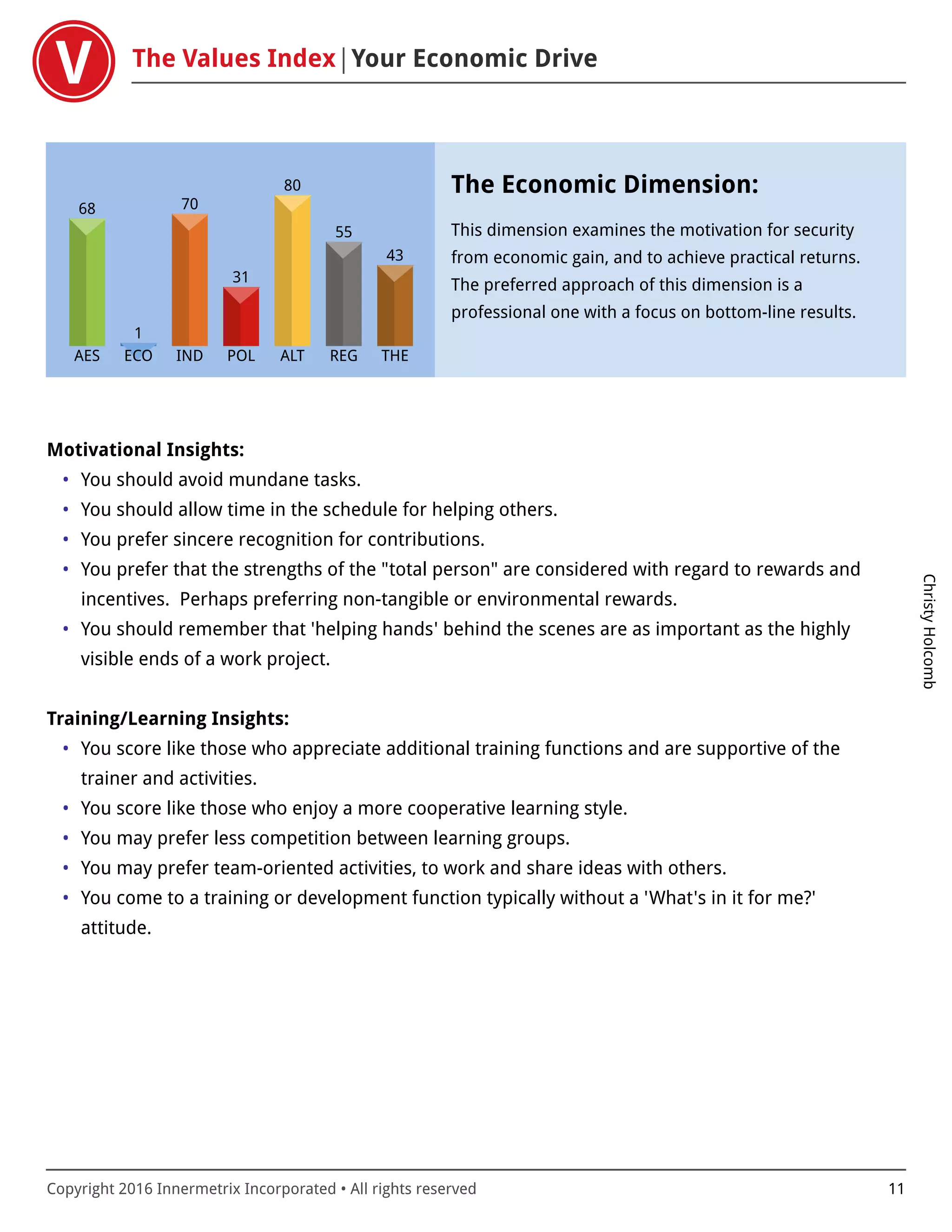 Innermetrix Values Assessment - Christy Holcomb | PDF