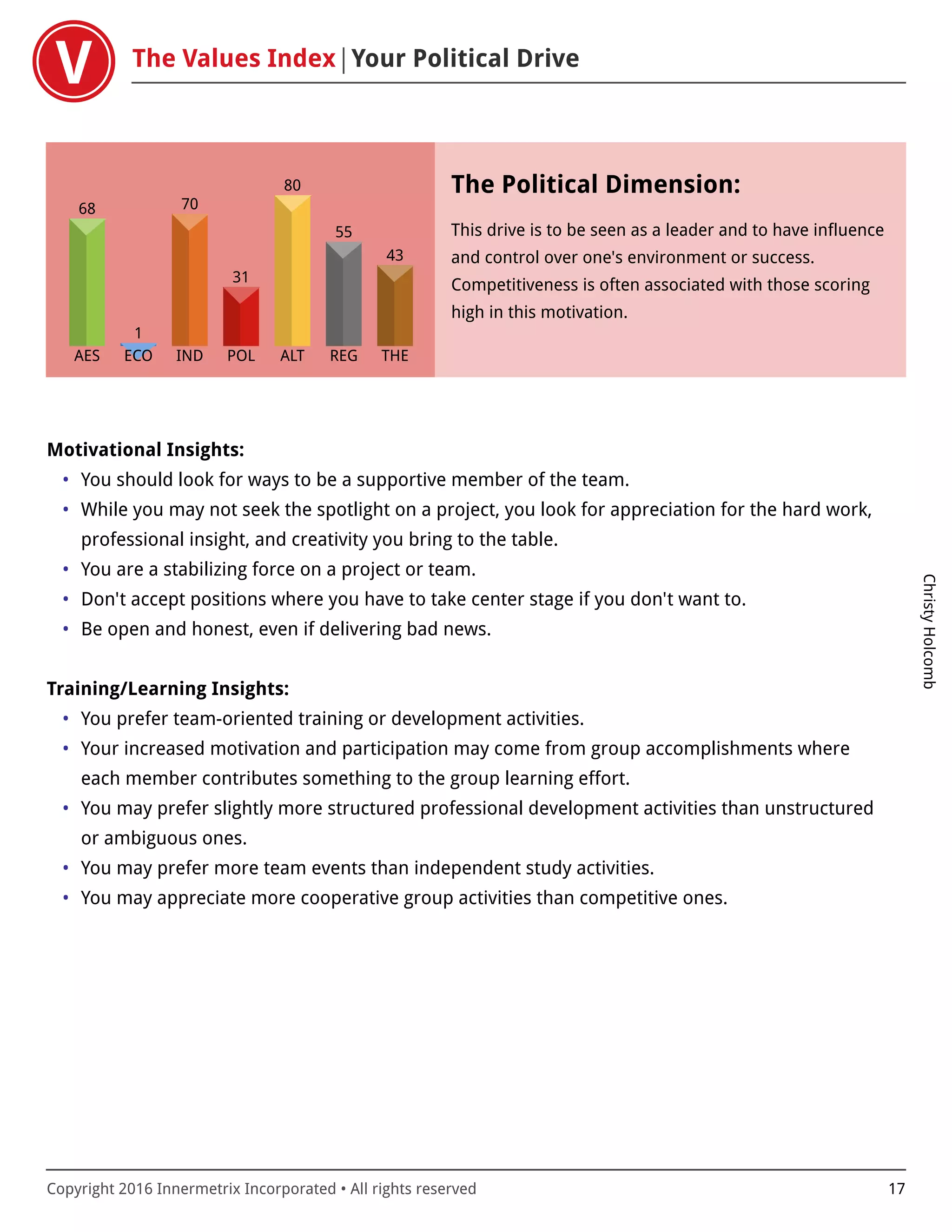Innermetrix Values Assessment - Christy Holcomb | PDF