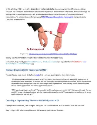 Resolve dependency of dependencies using Inversion of Control and dependency injection in ASP ...