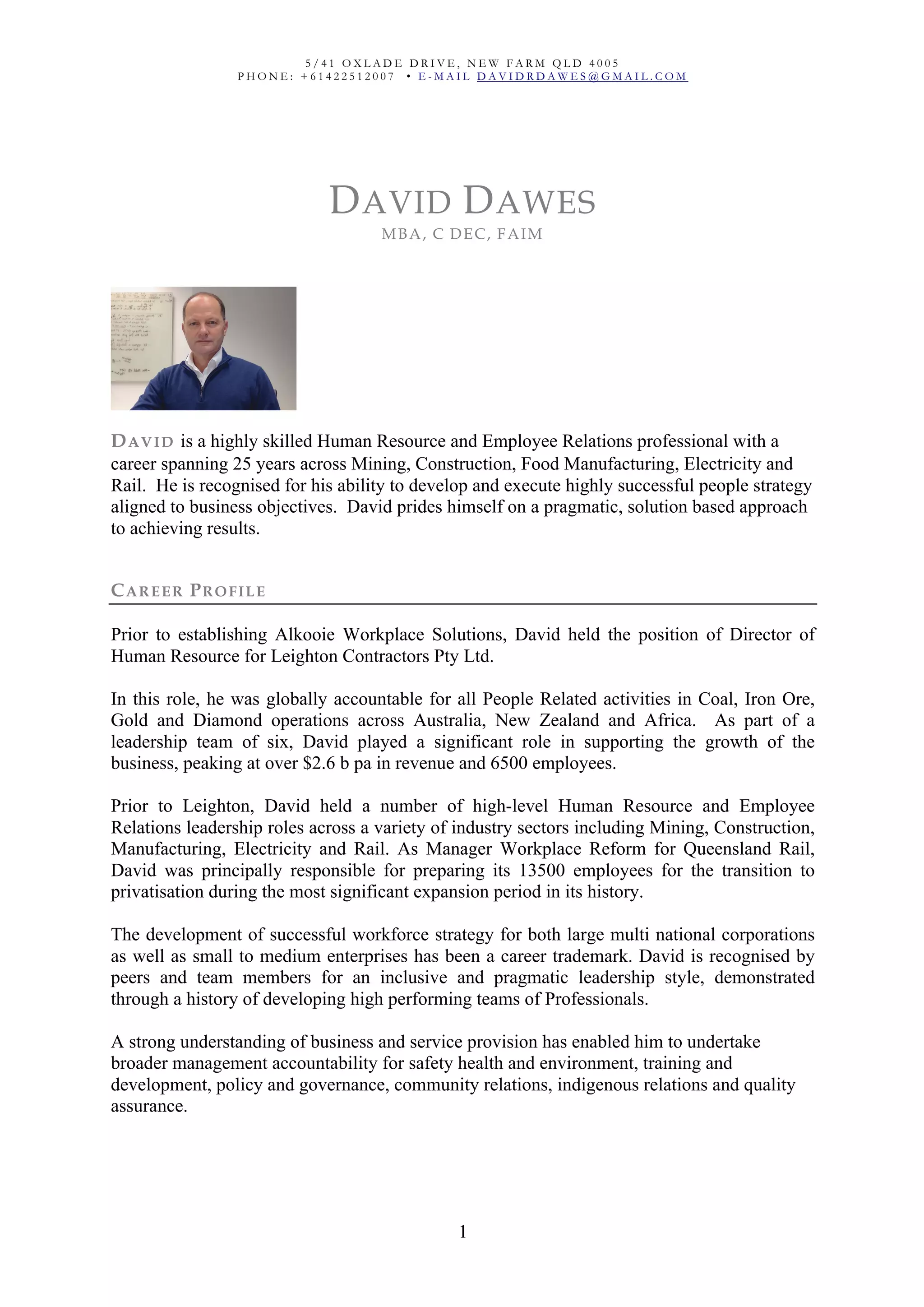 David Dawes Consultant Profile Alkooie Pty Ltd | PDF