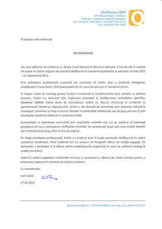 Scrisoare de recomandare - Qualitance | PDF