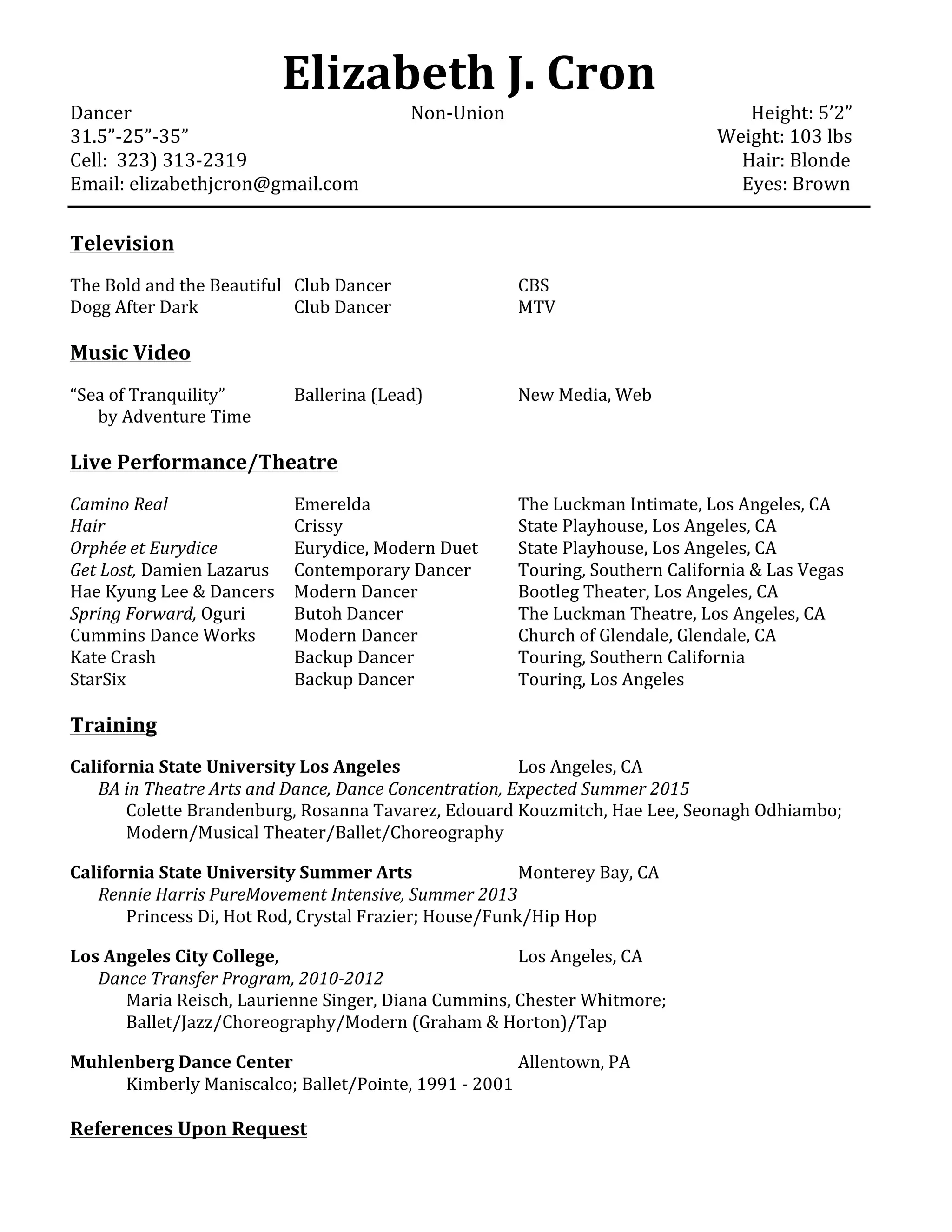 Resume for Dance 8.31