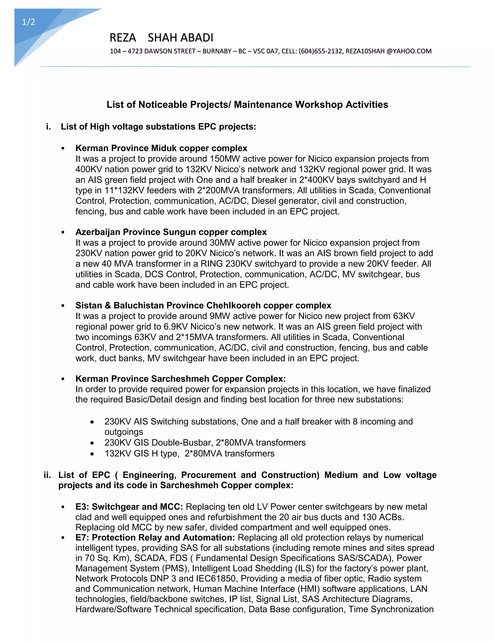 Project List 1.3-May21,16- Substation Electrical Enginner | PDF