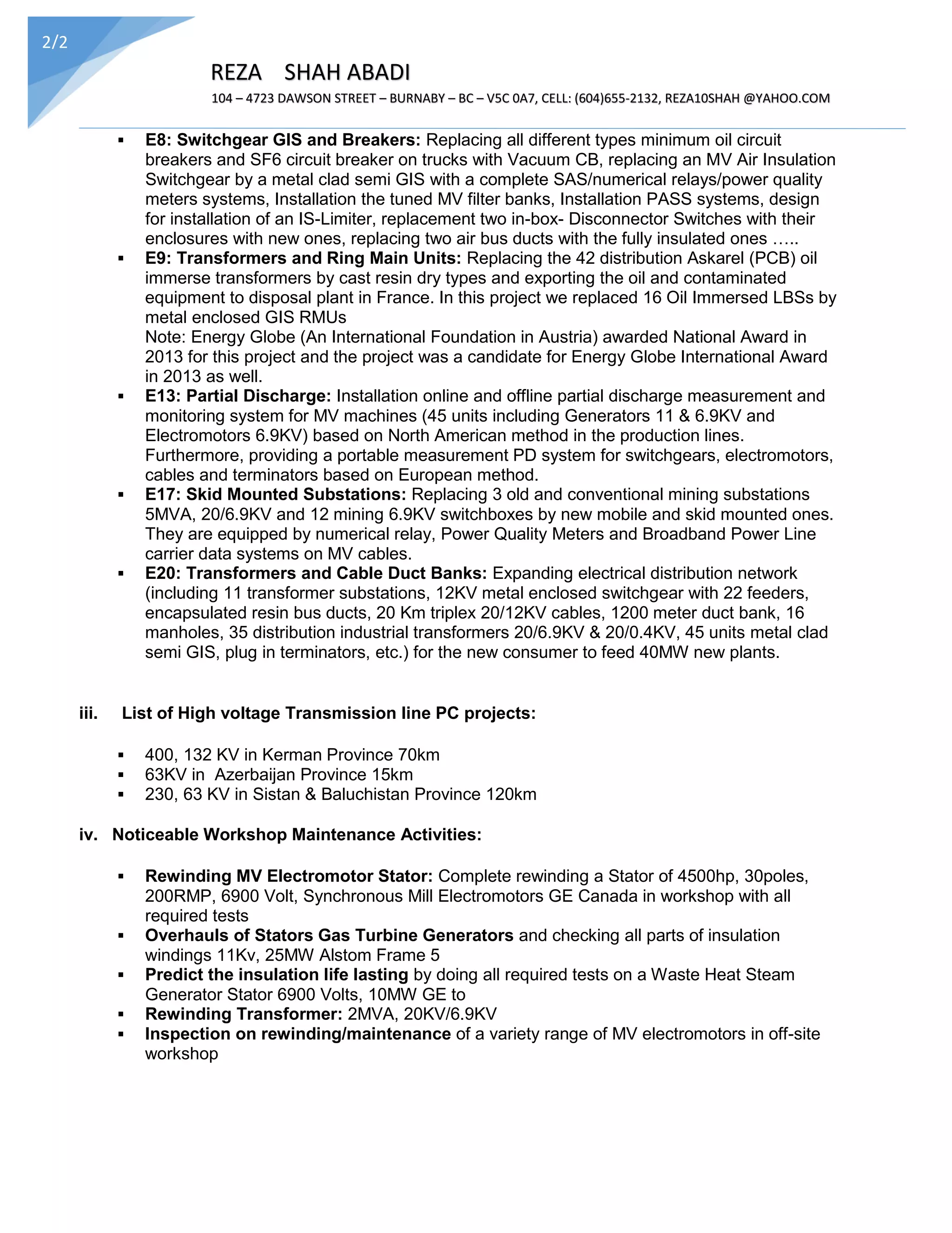 Project List 1.3-May21,16- Substation Electrical Enginner | PDF