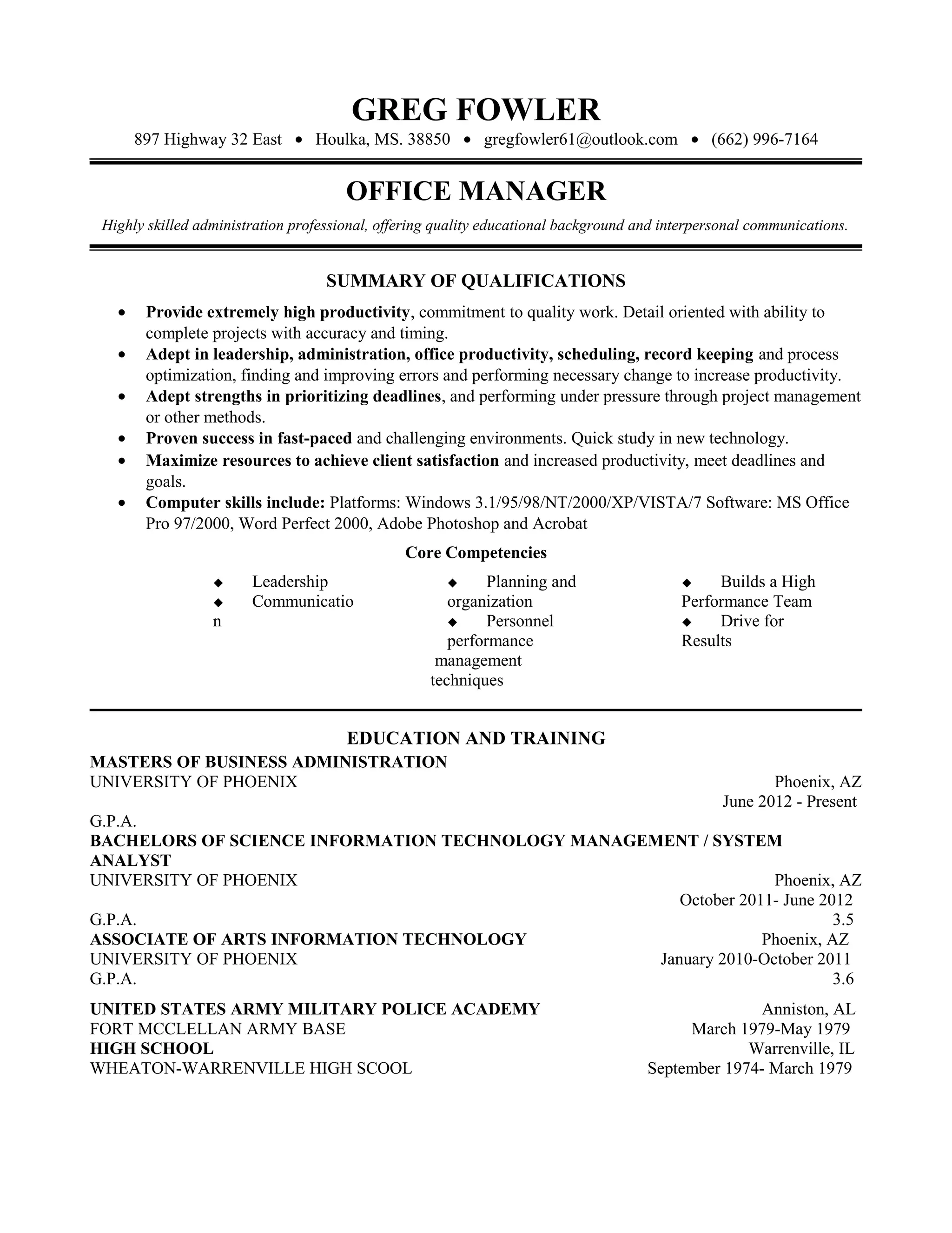 Greg+Fowler+Office+Manager+Resume | DOC