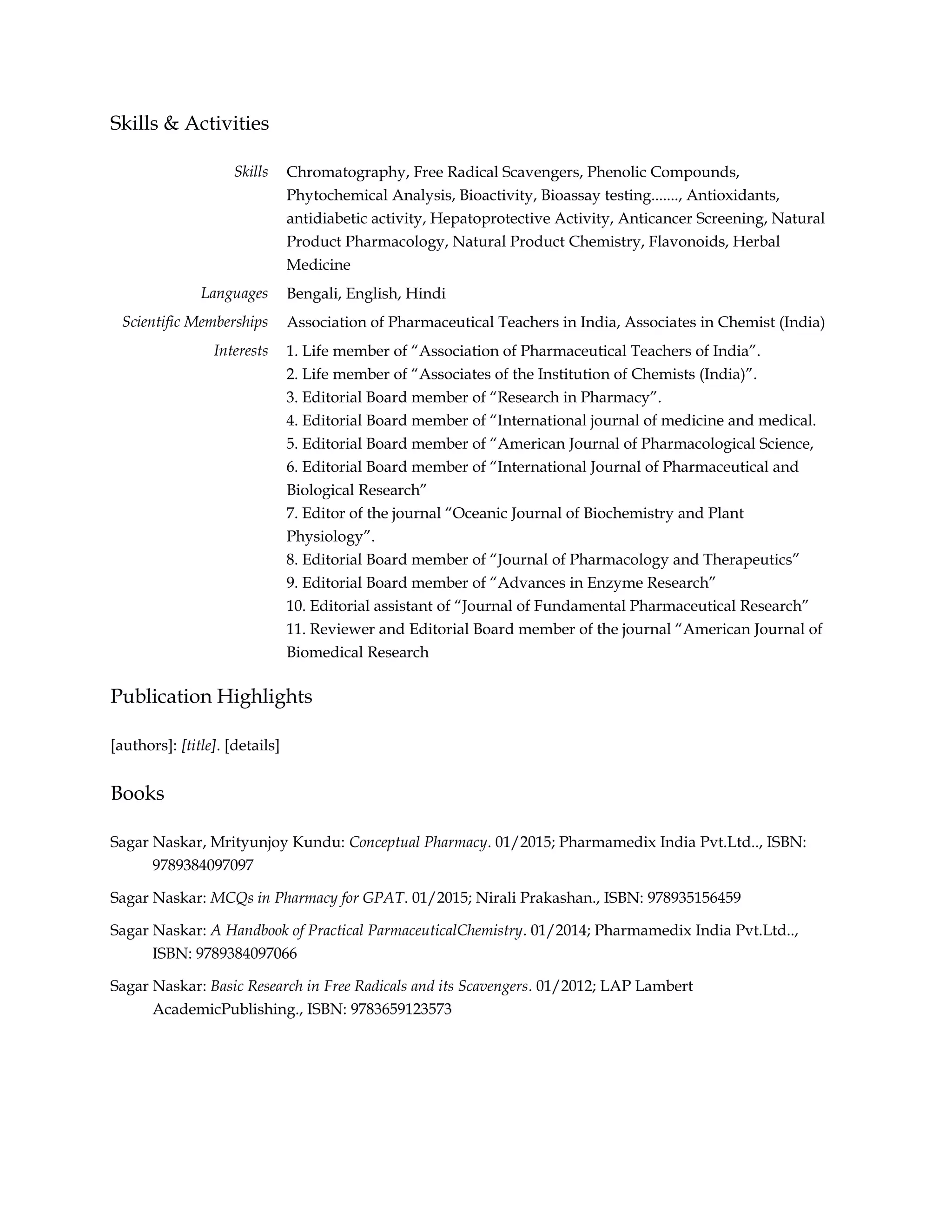 Curriculum Vitae - Sagar Naskar | DOC | Herbs and Supplements | Alternative Medicine
