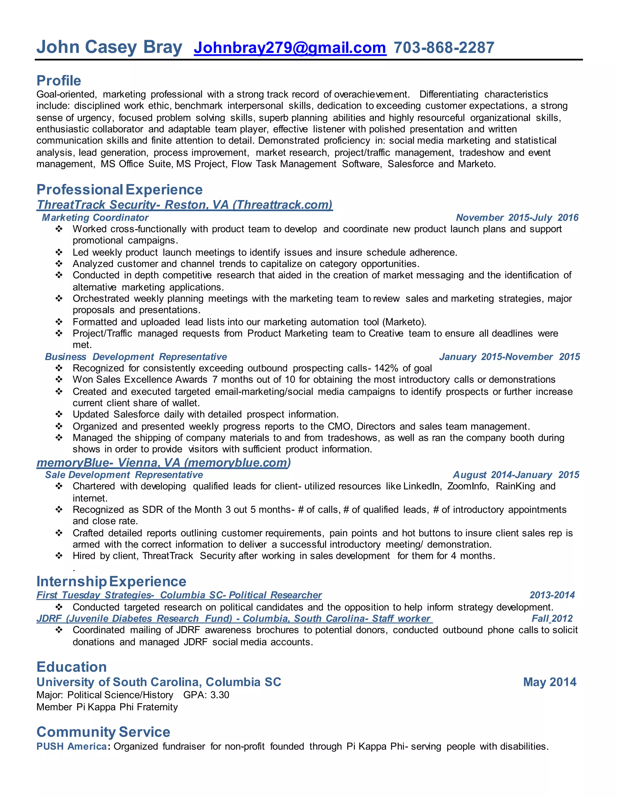 John Bray Resume 2016 | DOCX