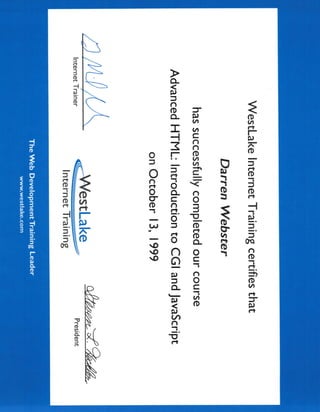 Westlake Programming Training Certificates_10-1999 | PDF