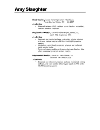 Amy Slaughter's Medical Coding Resume | DOCX