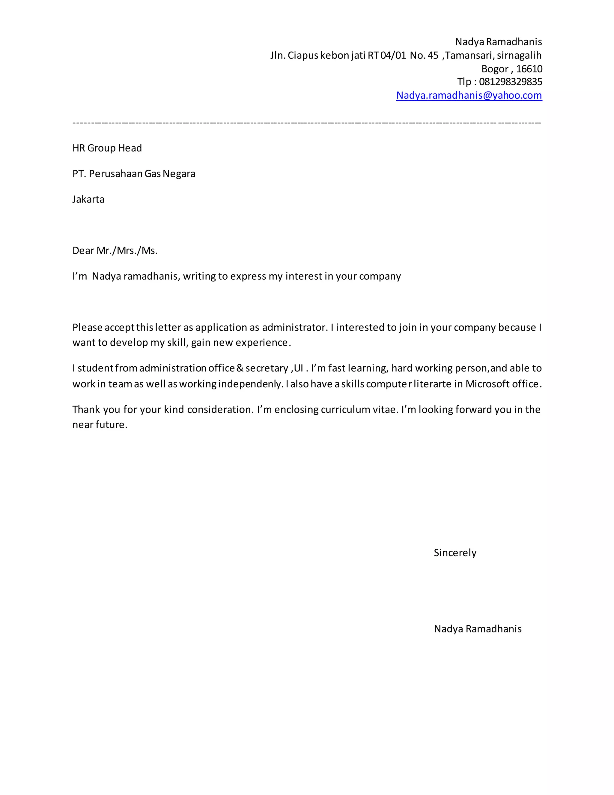 application letter nadya | DOCX