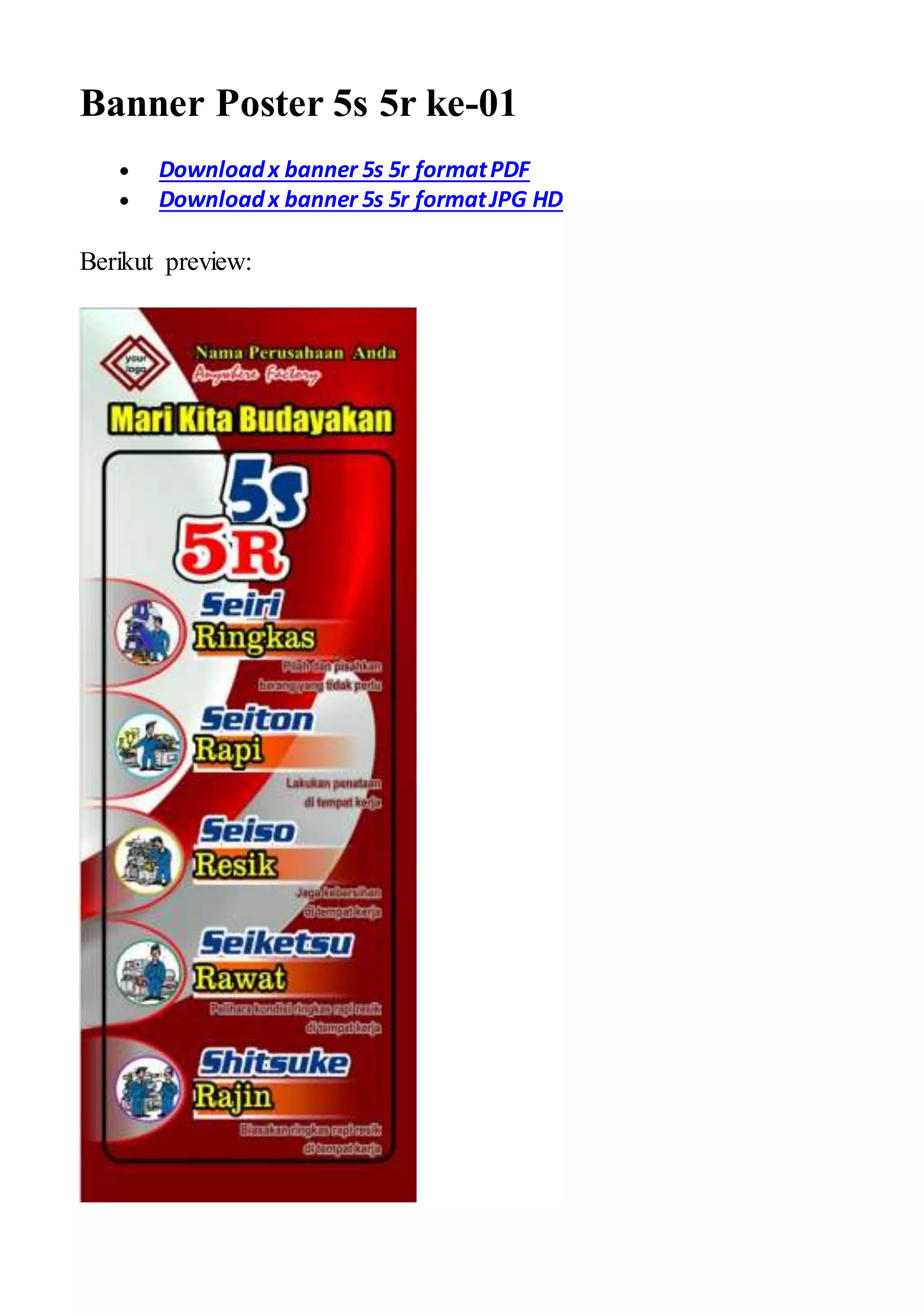 7 banner poster 5s 5r seiri seiton seiso seiketsu shitsuke | DOCX