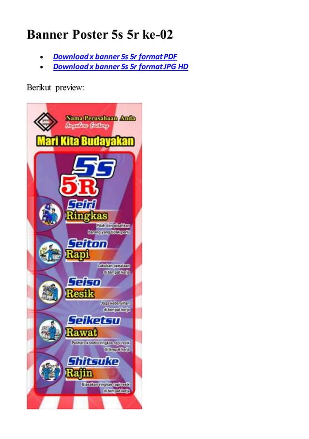 7 banner poster 5s 5r seiri seiton seiso seiketsu shitsuke | DOCX