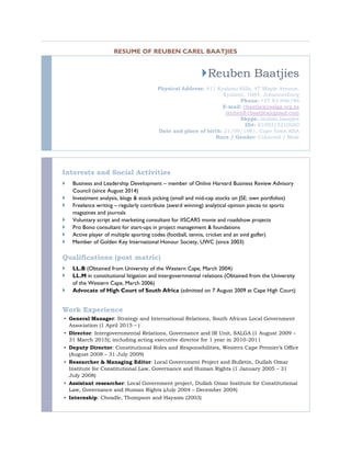 RC Baatjies Resume as at Feb 2016 | PDF