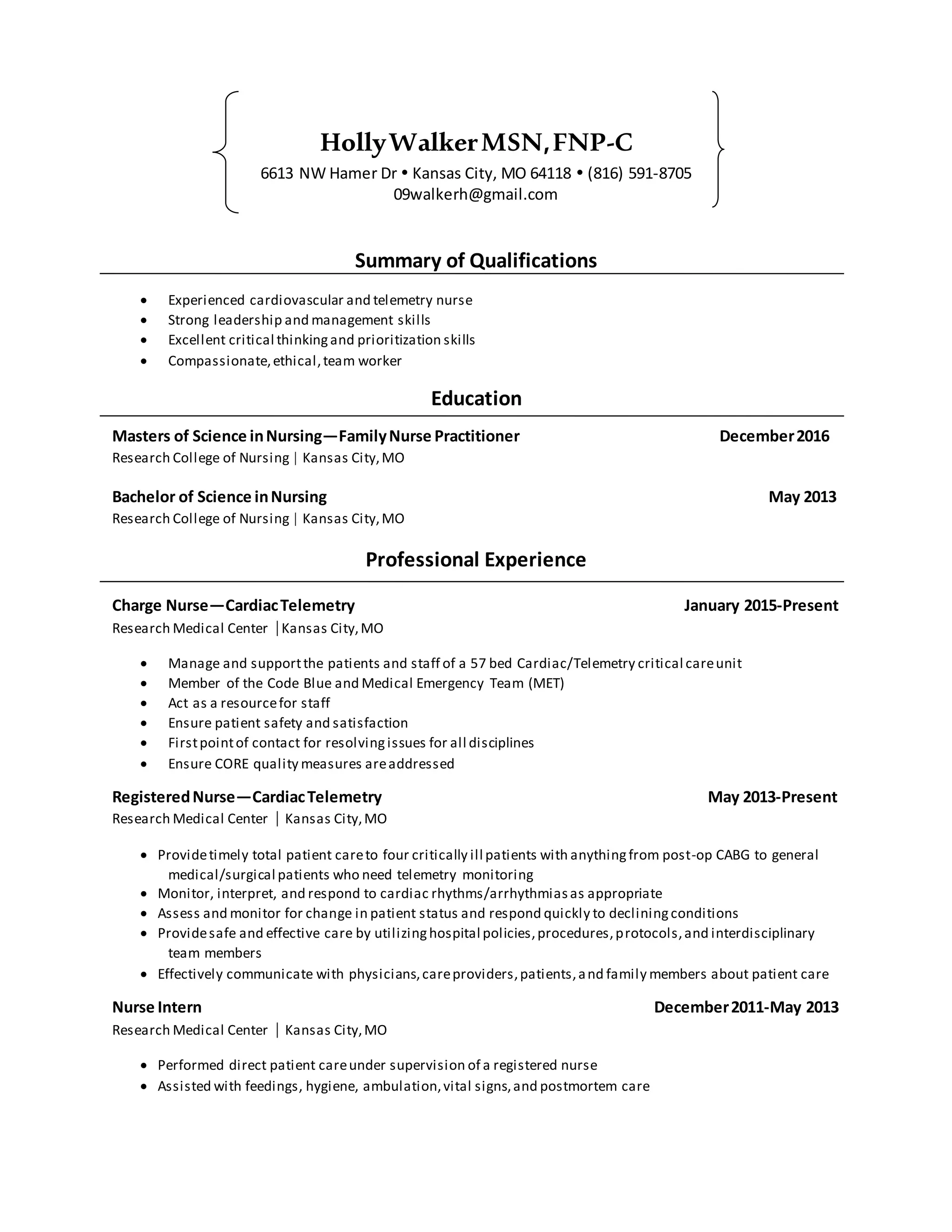Holly Walker CV Resume | DOCX