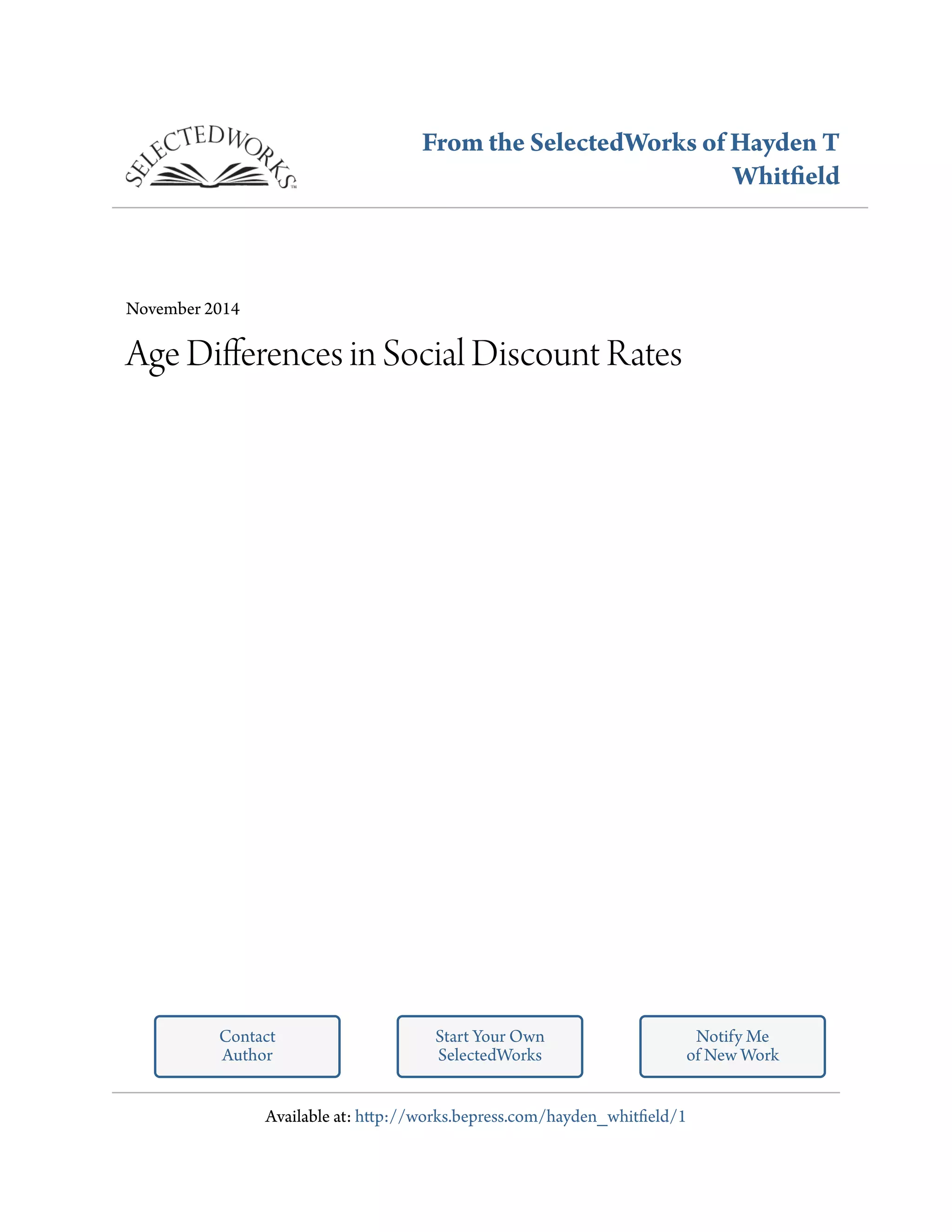 Age Differences in Social Discount Rates (Hayden T Whitfield) | PDF