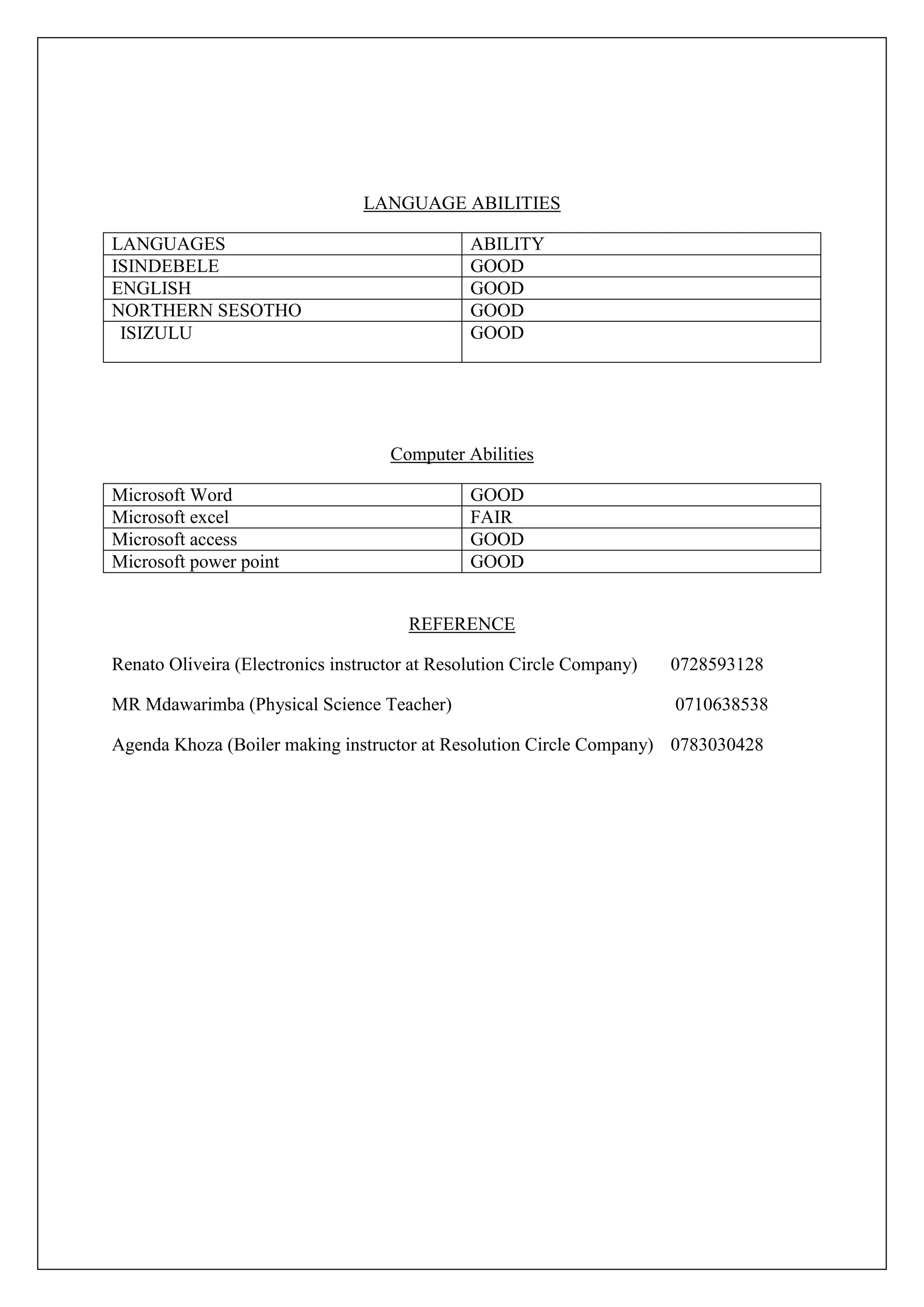 CV, LT MASEMOLA | PDF