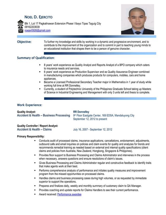 Resume of NOEL D. EJERCITO | PDF