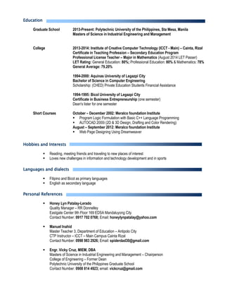 Resume of NOEL D. EJERCITO | PDF