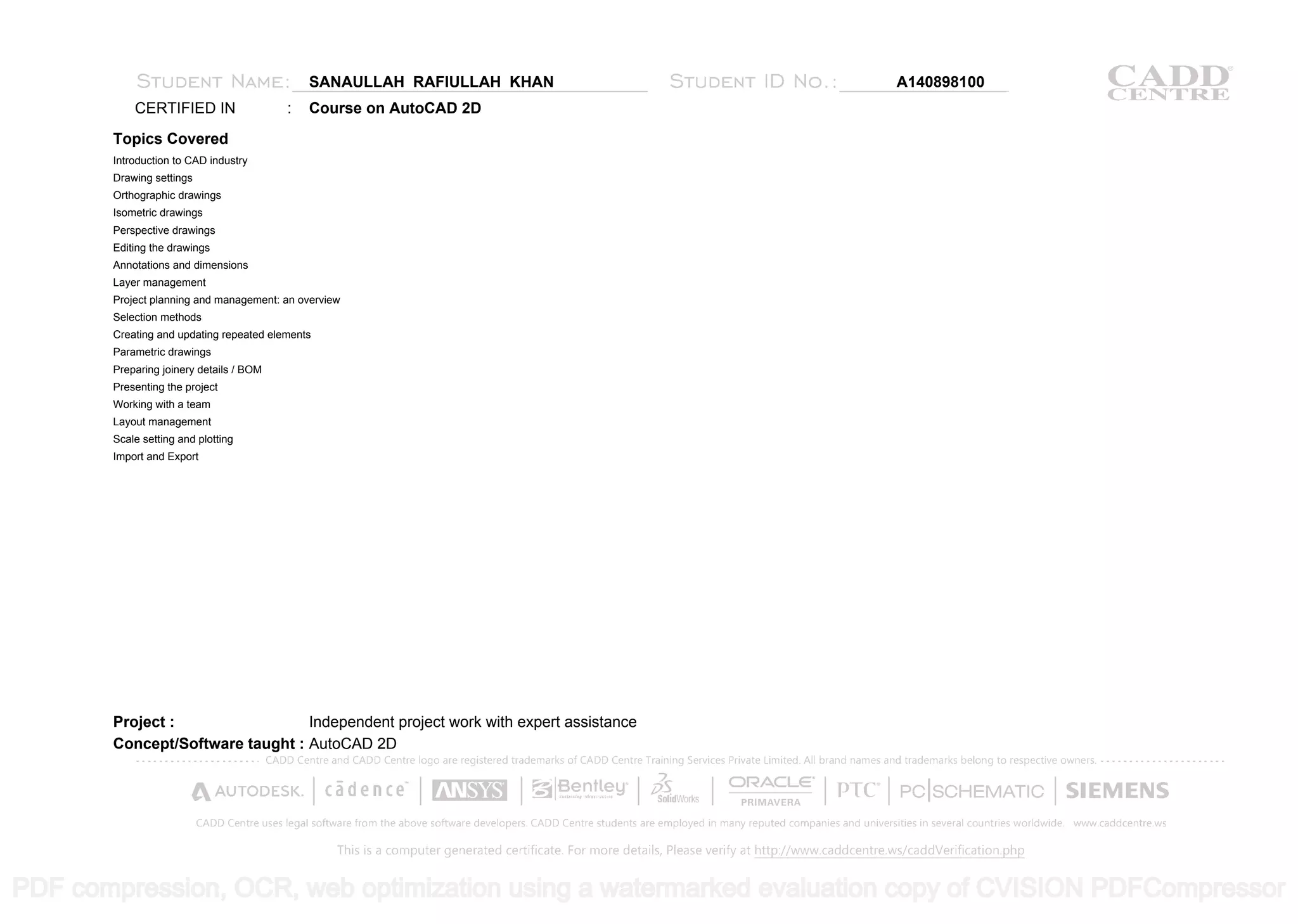 Auto Cad Certificate | PDF