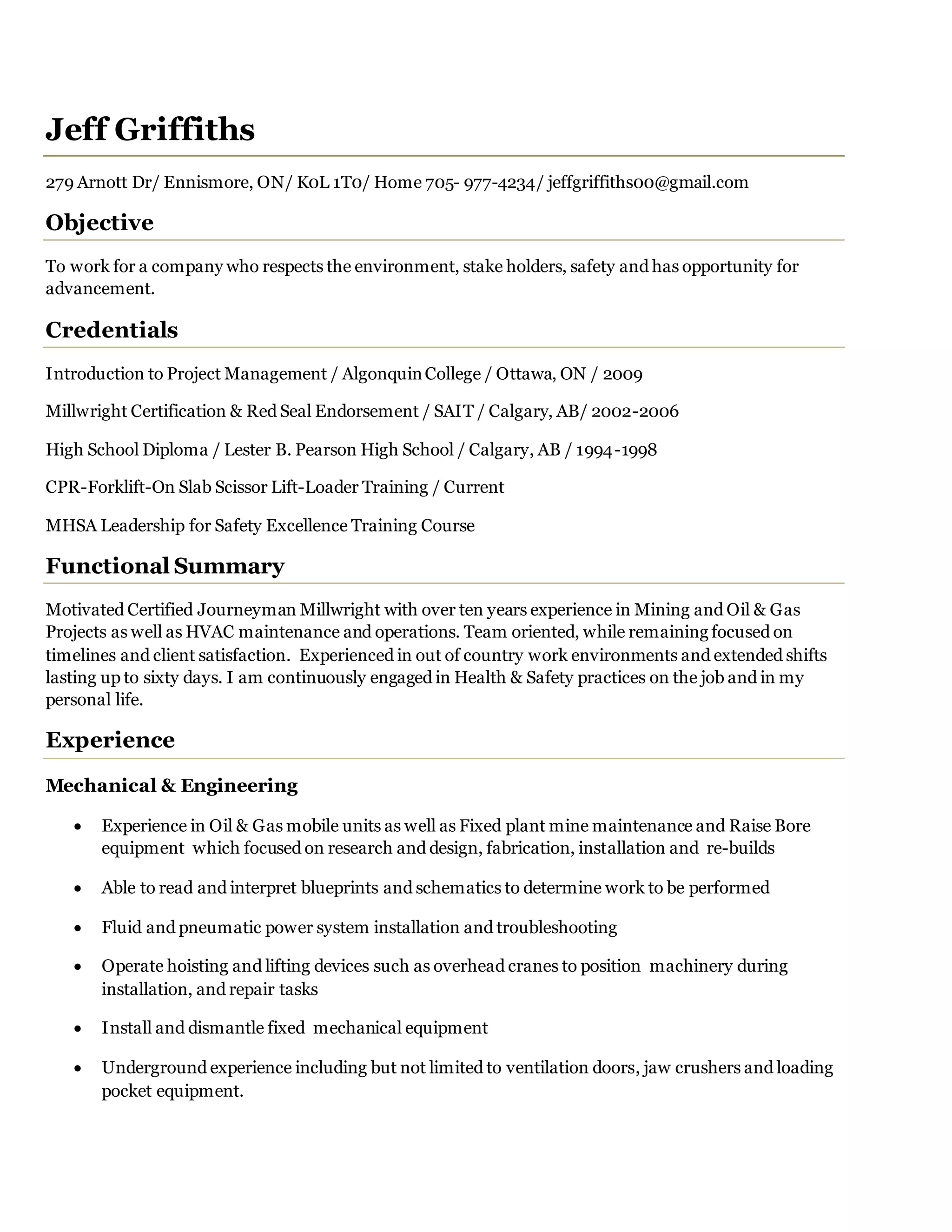 Jeff Griffiths Resume 2014 | DOC | Careers