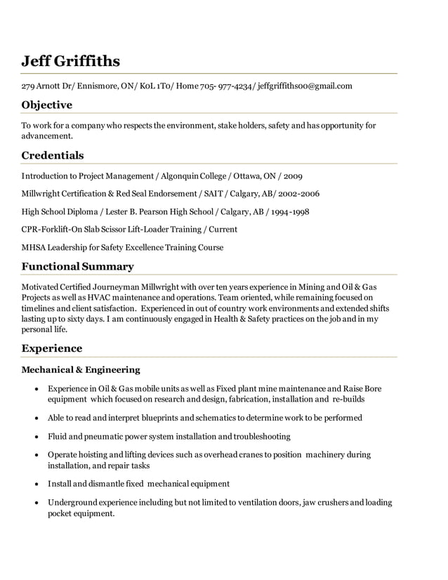 Jeff Griffiths Resume 2014 | DOC | Careers