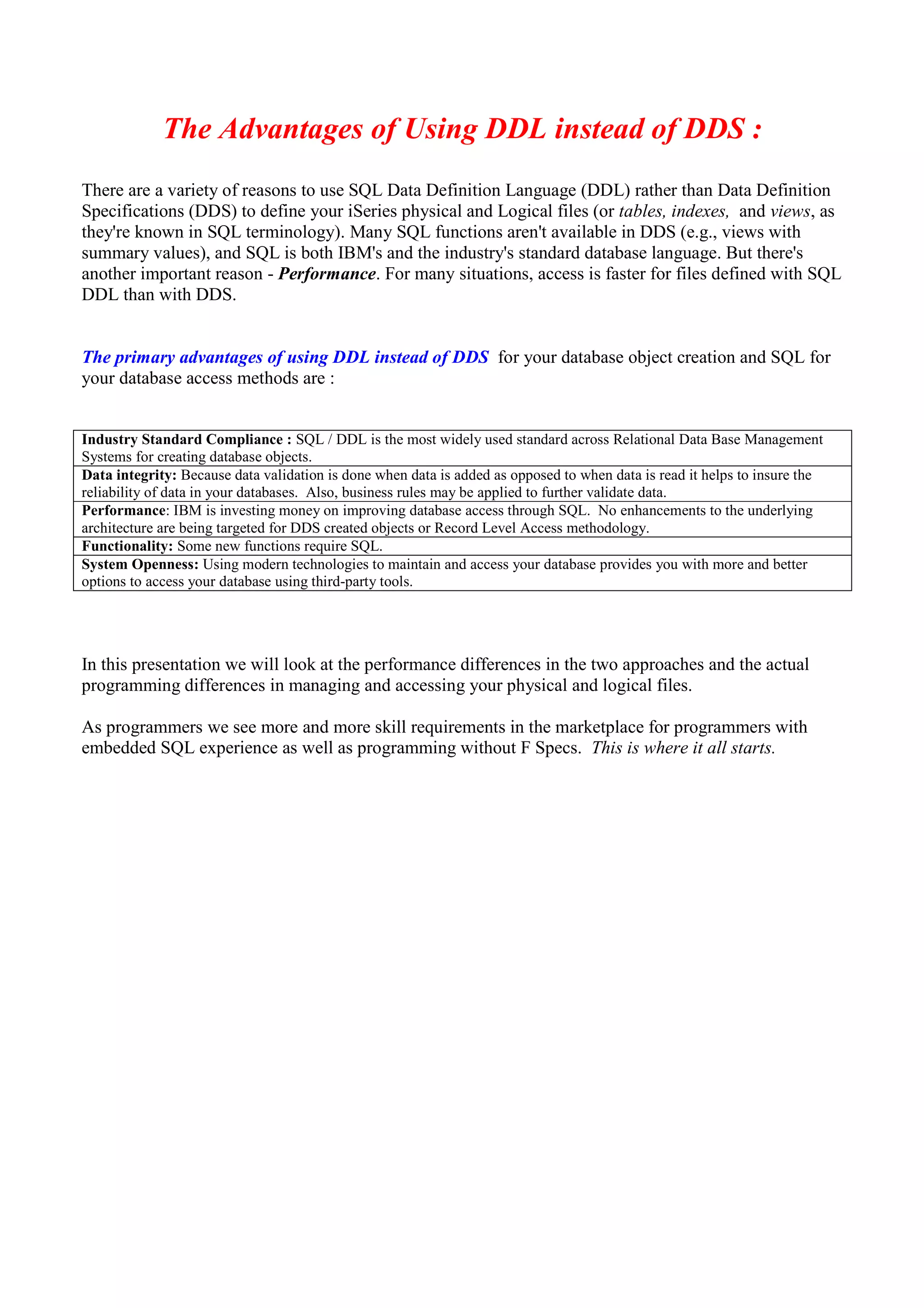 System i - DDL vs DDS Presentation | PDF